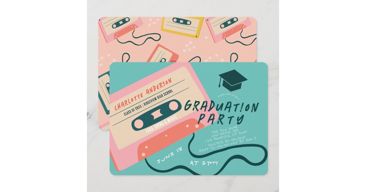 Cute 80's Pink Cassette Tape Music Graduation Invitation | Zazzle