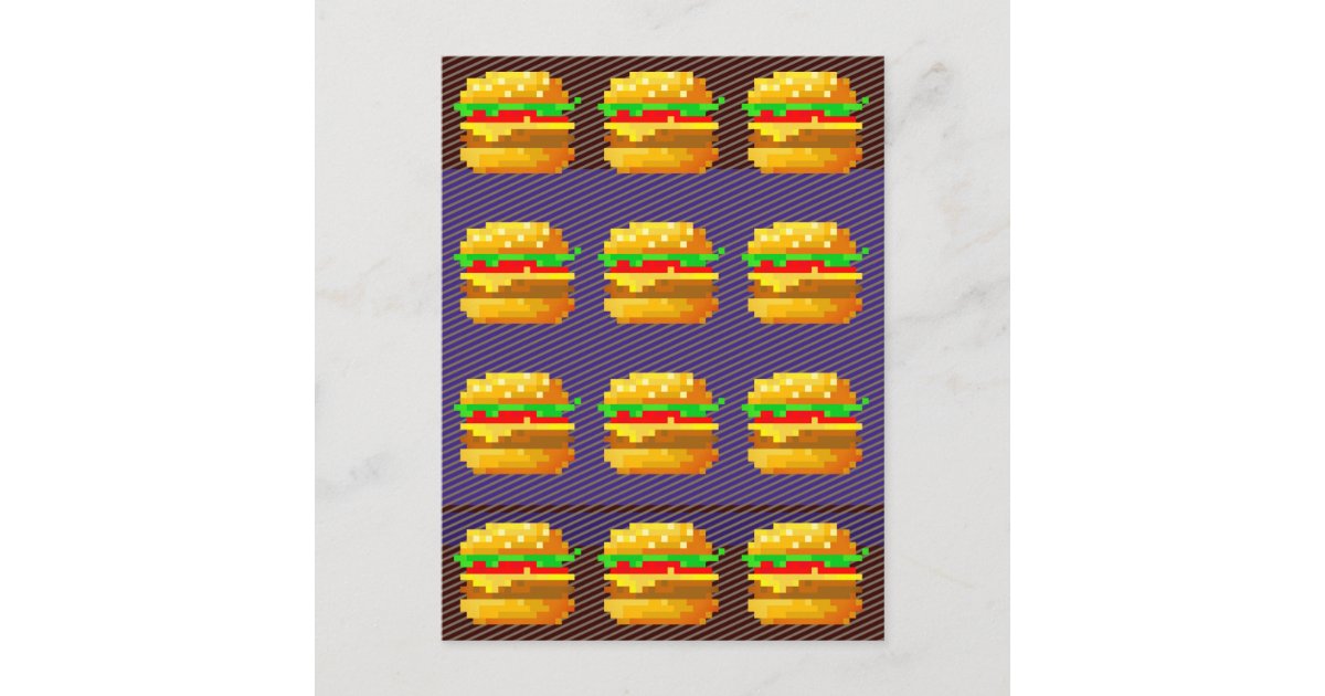 Cute 8-bit Burger Colorful Fast Food Fun Pixel Art Postcard | Zazzle