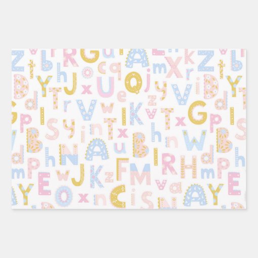 Cute ABC Alphabet Pattern Pastel Baby Shower Wrapping Paper Sheets | Zazzle