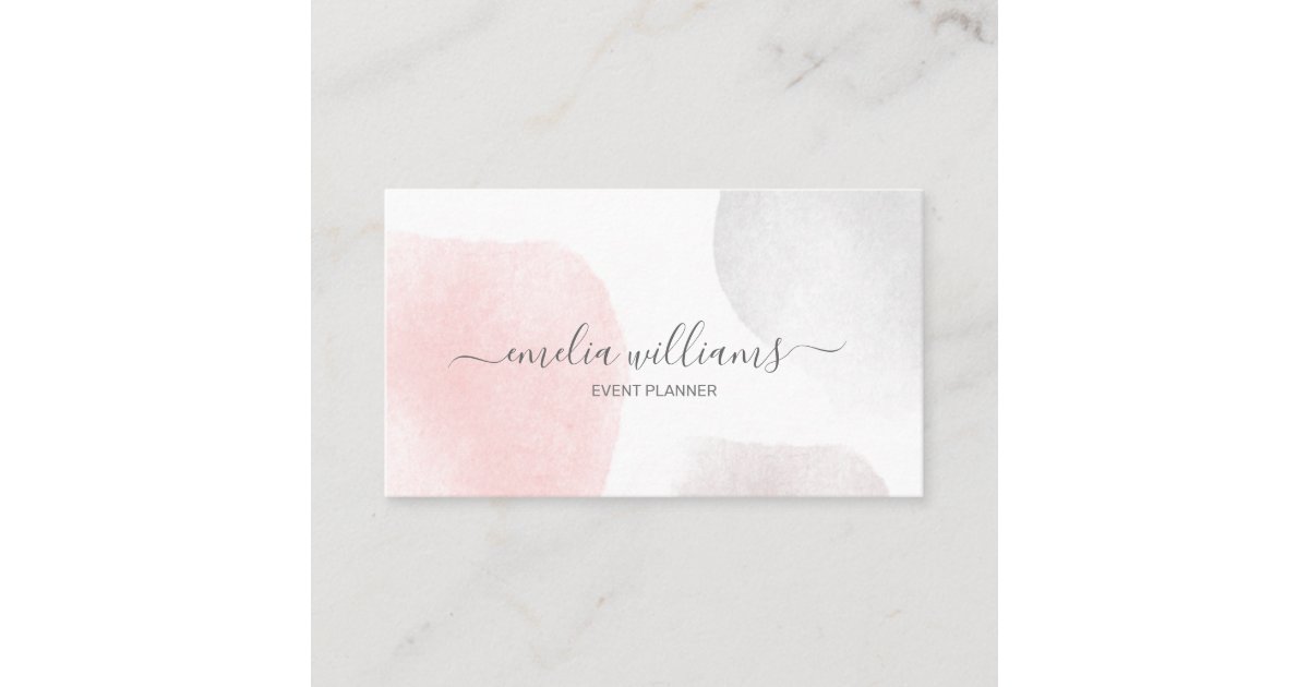 Cute Abstract Blush Pink Gray Watercolor Signature Business Card | Zazzle