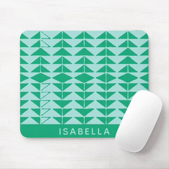 Cute Abstract Geometric Shapes in Green and Blue Mouse Pad | Zazzle