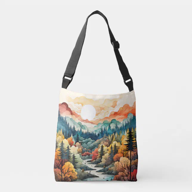 Cute Abstract Scenic Landscape Illustration Crossbody Bag | Zazzle