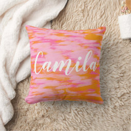 Cute Abstract Watercolor Pink Orange Personalized Throw Pillow | Zazzle