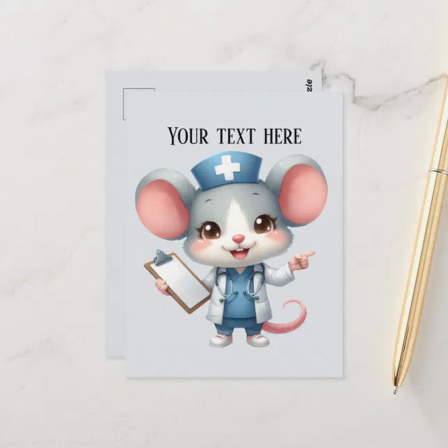 Cute add text any purpose Nurse mouse Postcard | Zazzle