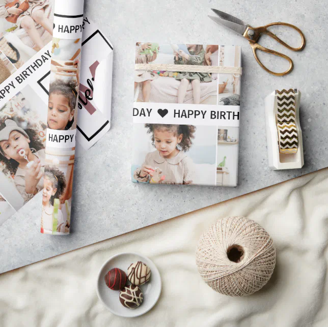 Cute Add Your Own Photo Monogram Happy Birthday Wrapping Paper | Zazzle