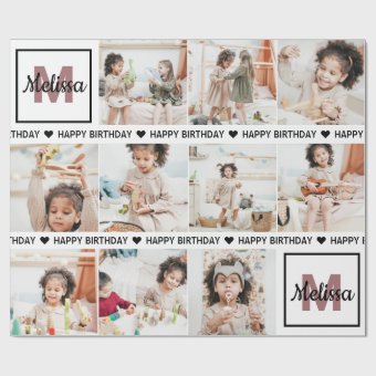 Cute Add Your Own Photo Monogram Happy Birthday Wrapping Paper | Zazzle