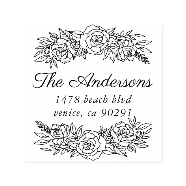 Cute address stamp with wreath of roses | Zazzle