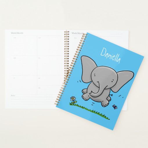 Cute adorable baby elephant cartoon illustration planner | Zazzle