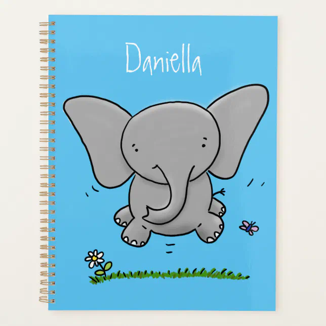 Cute adorable baby elephant cartoon illustration planner | Zazzle