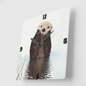 Cute adorable fluffy otter animal square wall clock | Zazzle