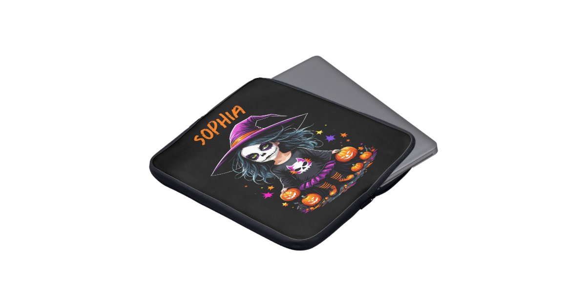 Cute Adorable Kawaii Halloween Witch Laptop Sleeve | Zazzle