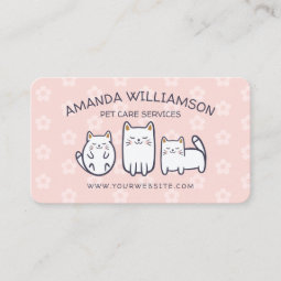 Cute Adorable Kitty Cat Pet Care Services Pink Business Card | Zazzle