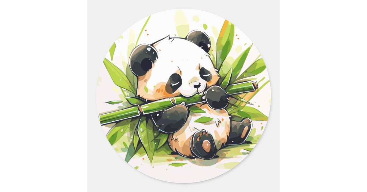 Cute Adorable Panda Eating Bamboo Shoots Classic Round Sticker | Zazzle