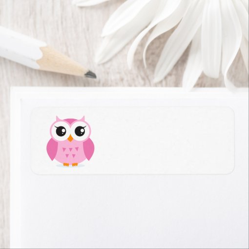 Cute adorable pink owl animal cartoon for kids label | Zazzle