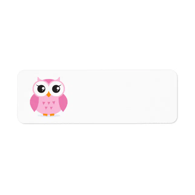 Cute adorable pink owl animal cartoon for kids label | Zazzle