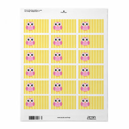 Cute adorable pink owl animal cartoon for kids label | Zazzle