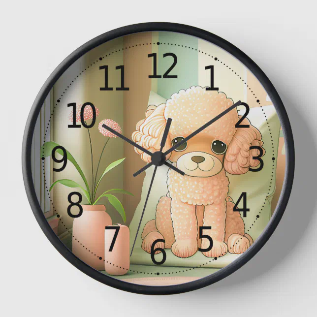 Cute Adorable Poodle Dog Puppy Artwork | Clock | Zazzle