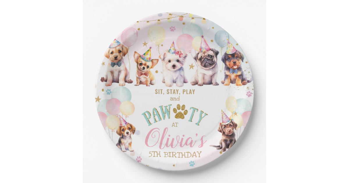 Cute Adorable Puppy Dogs Balloons Birthday Party Paper Plates | Zazzle