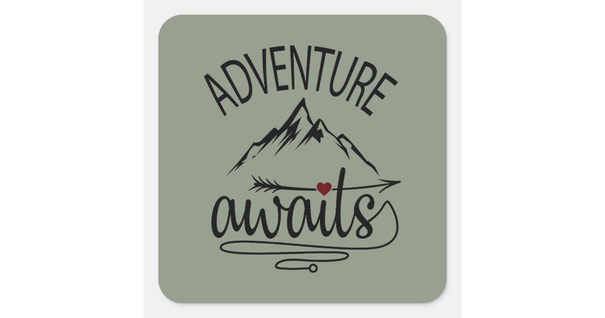 Cute adventure awaits word art square sticker | Zazzle