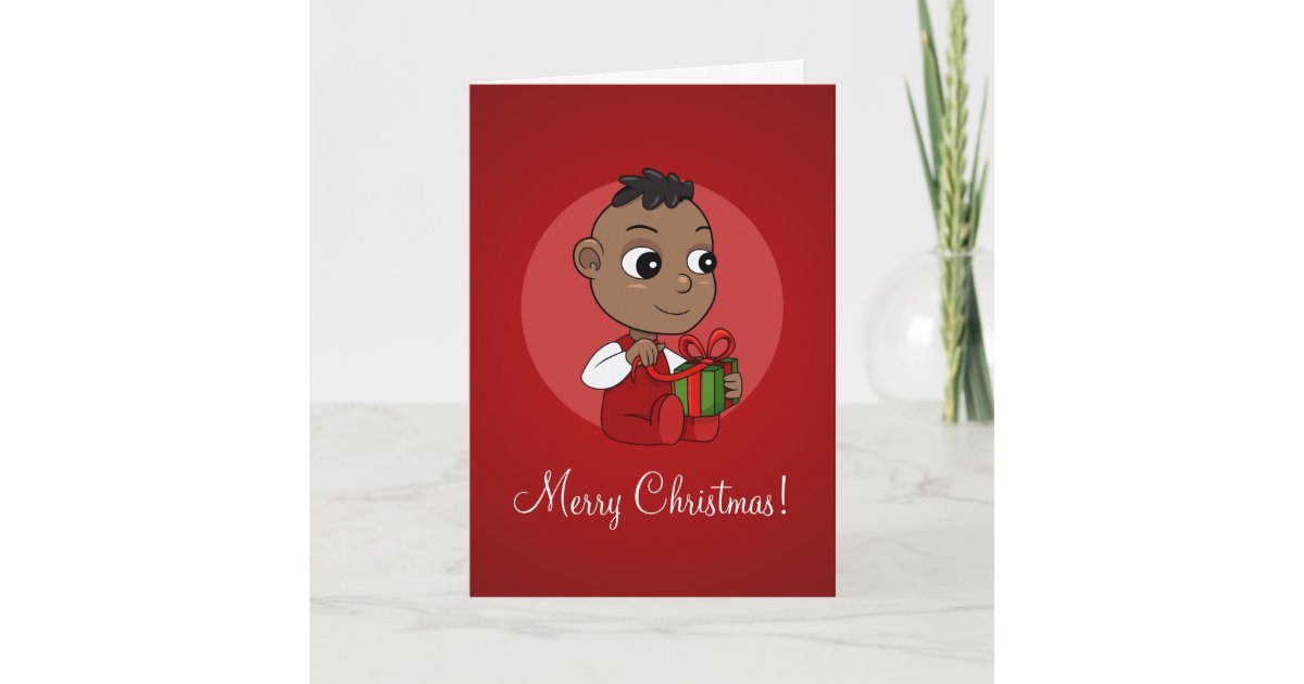 Cute African American Christmas baby cartoon Holiday Card | Zazzle