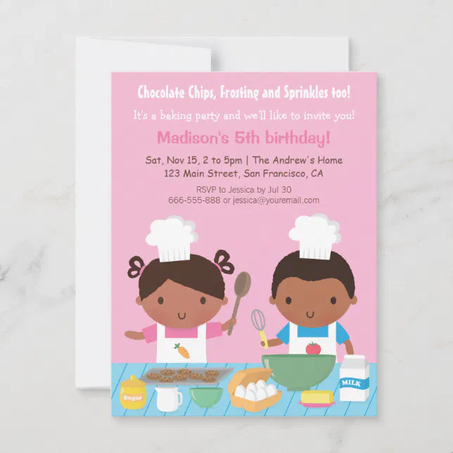Cute African American Cooking Birthday Party Invitation | Zazzle