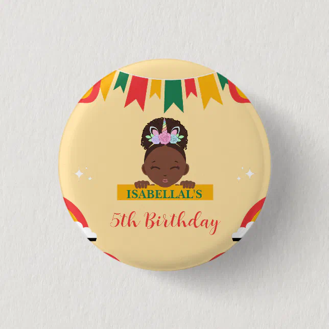 Cute afro unicorn African american girls Birthday Button | Zazzle