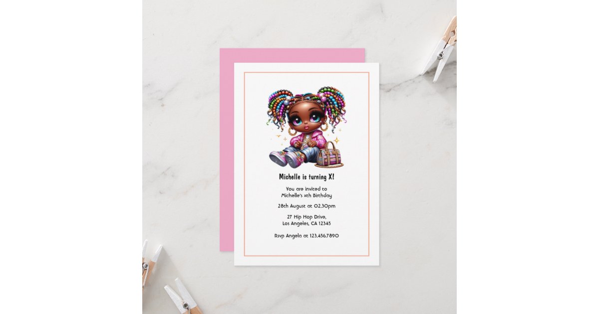 Cute Afrocentric Girl Birthday Party Invitation | Zazzle