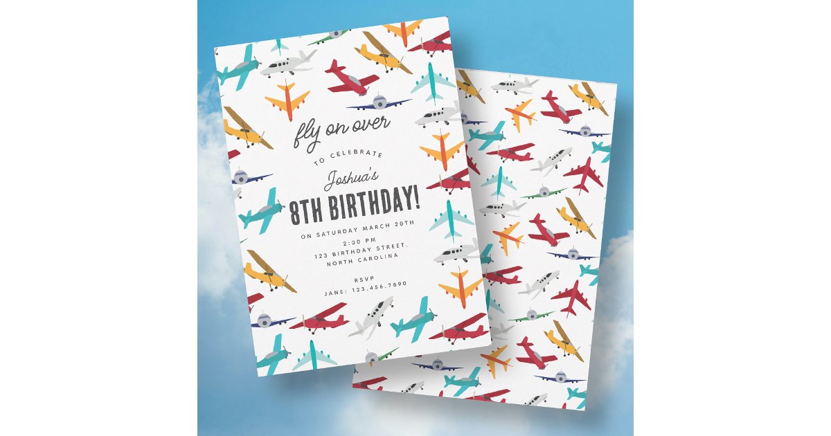 Cute Airplane Kids Birthday Party Fly on Over Invitation | Zazzle