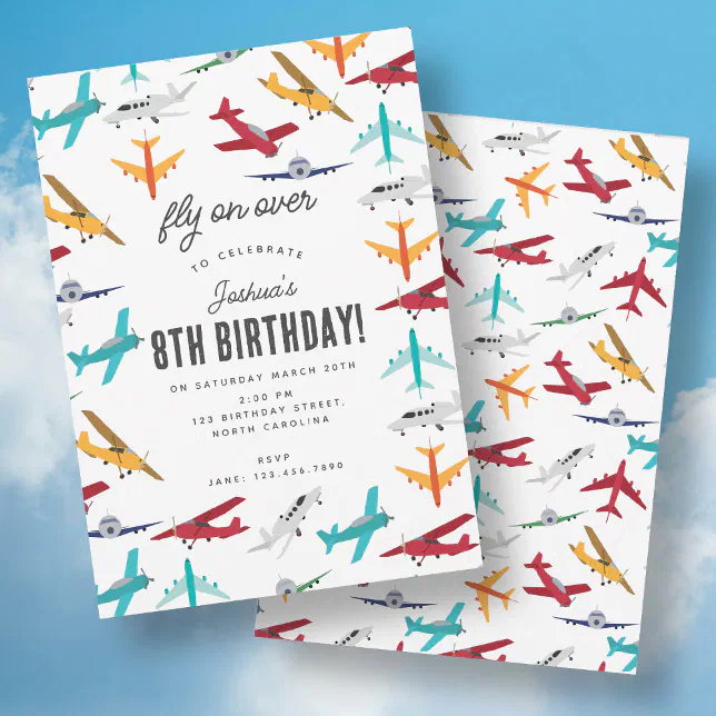 Cute Airplane Kids Birthday Party Fly on Over Invitation | Zazzle