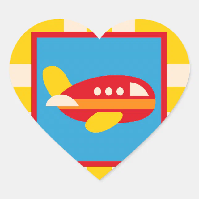 Cute Airplane Transportation Theme Kids Gifts Heart Sticker | Zazzle