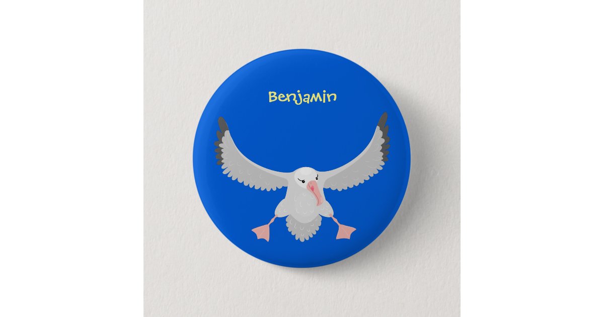 Cute albatross bird flying cartoon illustration button | Zazzle