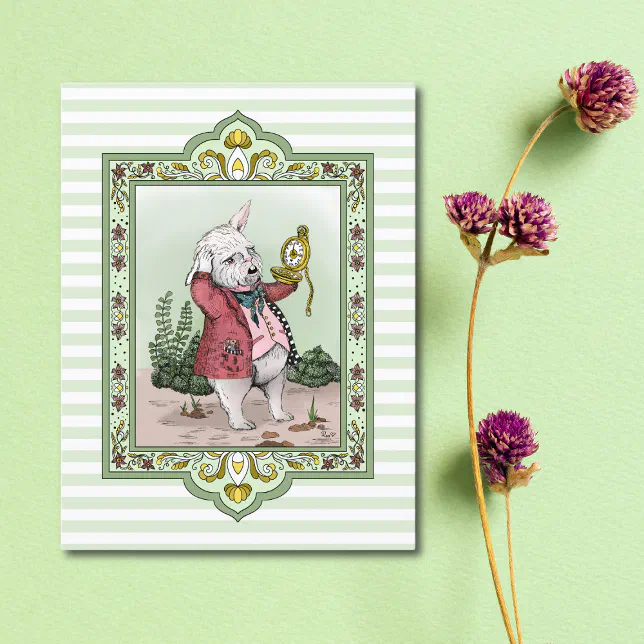 Cute Alice in Wonderland Late White Rabbit Art Postcard | Zazzle