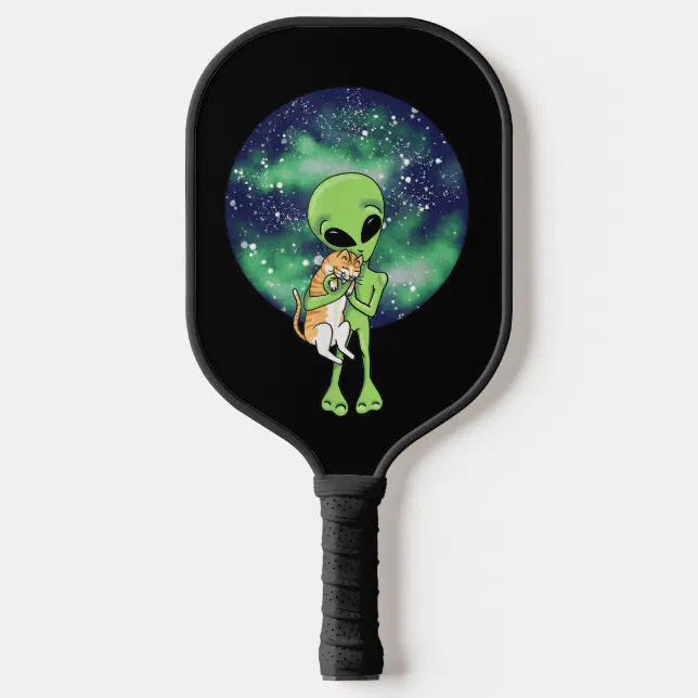 Cute Alien and Cat UFO Pickleball Paddle | Zazzle