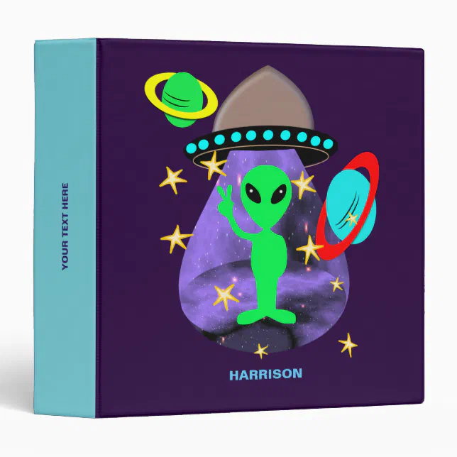 Cute Alien In Outer Space fun Kids Personalized 3 Ring Binder | Zazzle