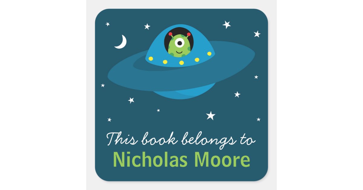 Cute alien in space personalized bookplate book | Zazzle