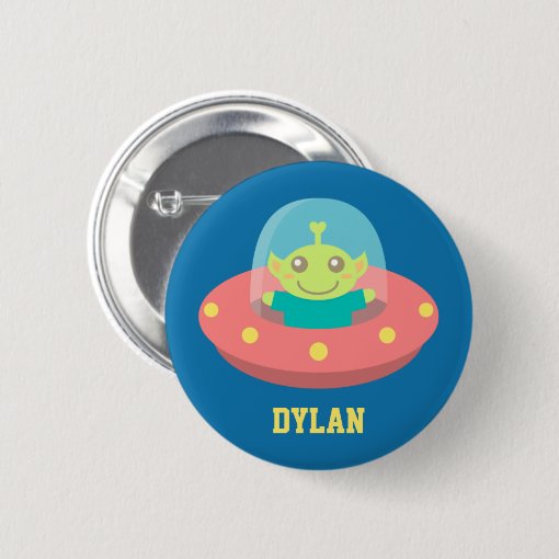 Cute Alien in Spaceship, Outer Space Button | Zazzle