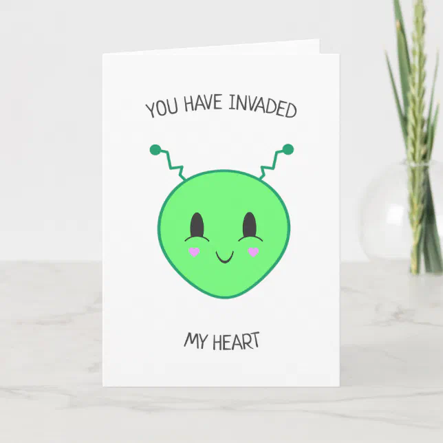 Cute Alien Invasion Kawaii Valentine's Day Card | Zazzle