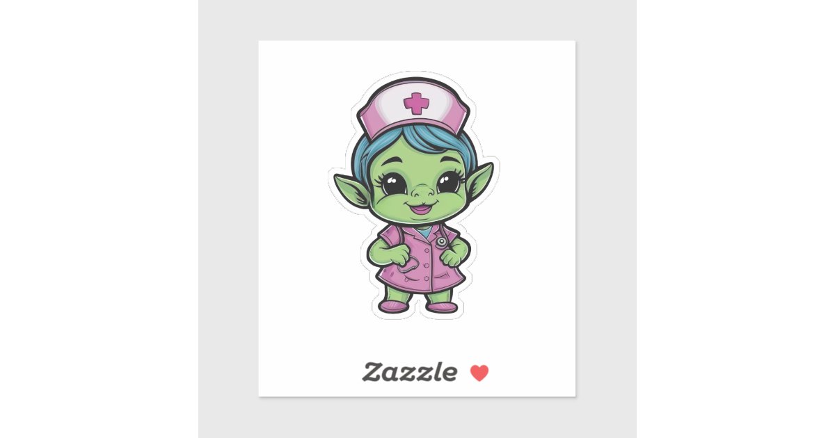 Cute Alien Nurse Sticker | Zazzle