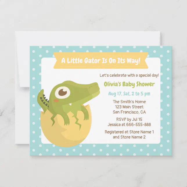 Cute Alligator in Egg Boy Baby Shower Invitations | Zazzle