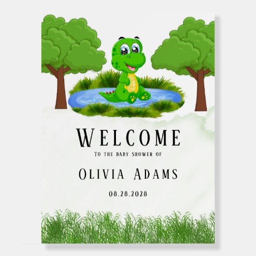 Cute Alligator in Pond Baby Shower Welcome Sign | Zazzle
