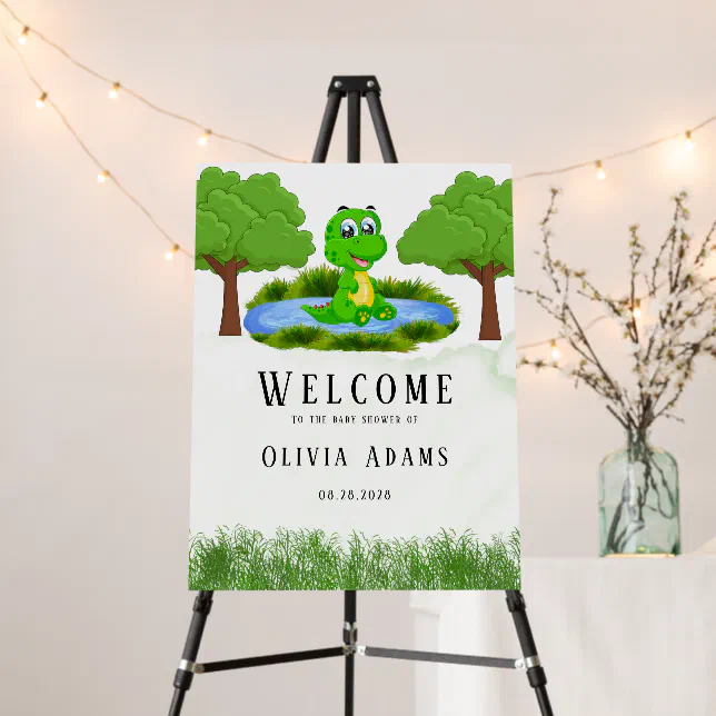 Cute Alligator in Pond Baby Shower Welcome Sign | Zazzle