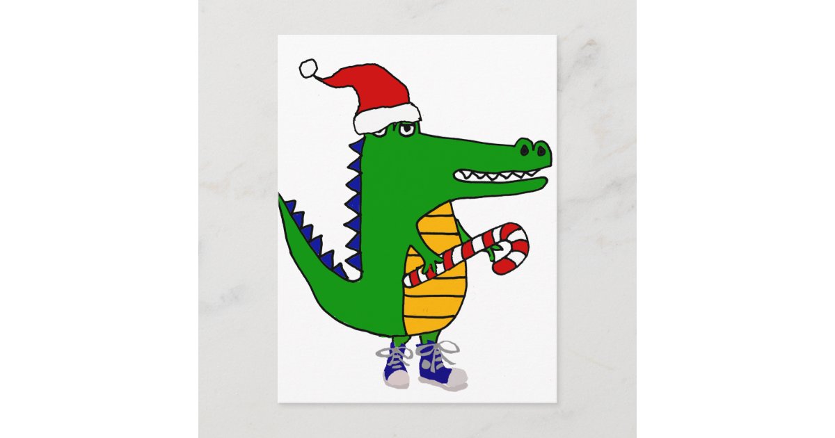 Cute Alligator in Santa Hat Christmas Cartoon Holiday Postcard | Zazzle