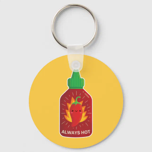 Cute Always Hot Red Chili Pepper Sauce Bottle Keychain | Zazzle
