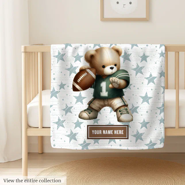 Cute American Football Teddy Bear Personalized Gif Fleece Blanket | Zazzle