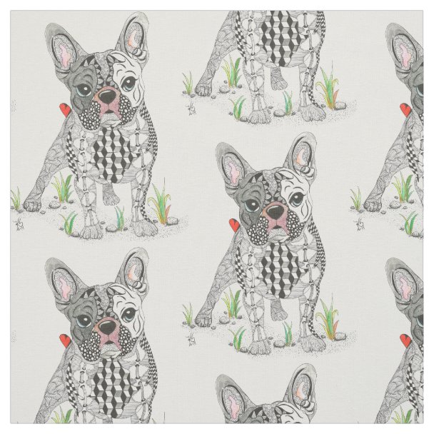 Black and White French Bulldog Fabric | Zazzle.com