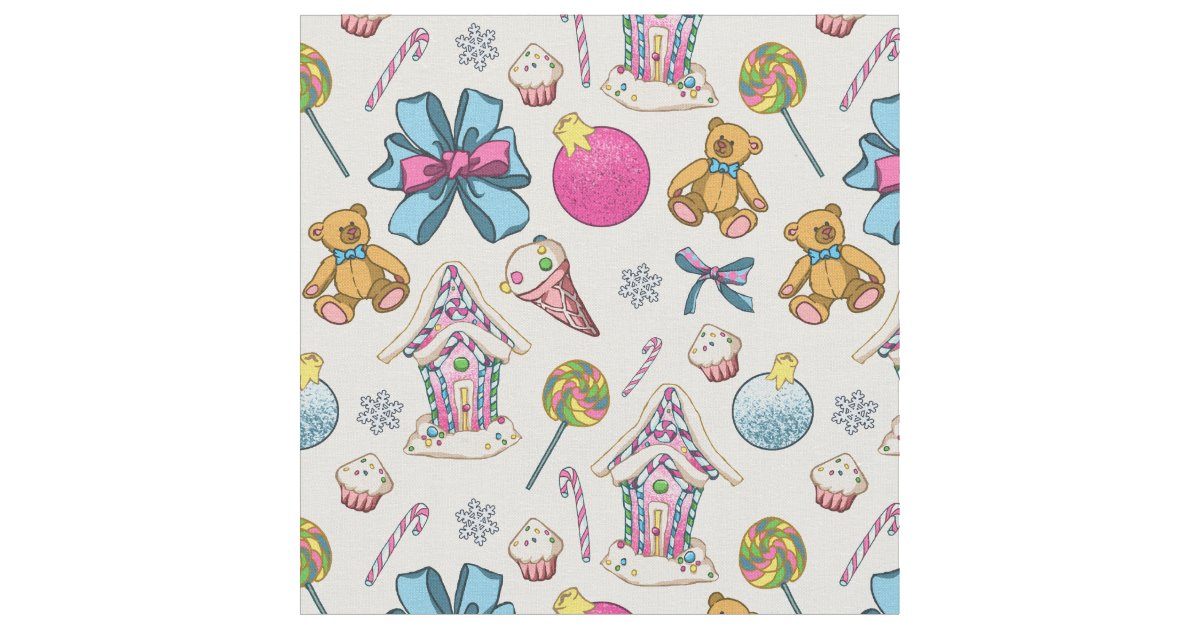 Cute And Adorable Pink Christmas Pattern Fabric | Zazzle