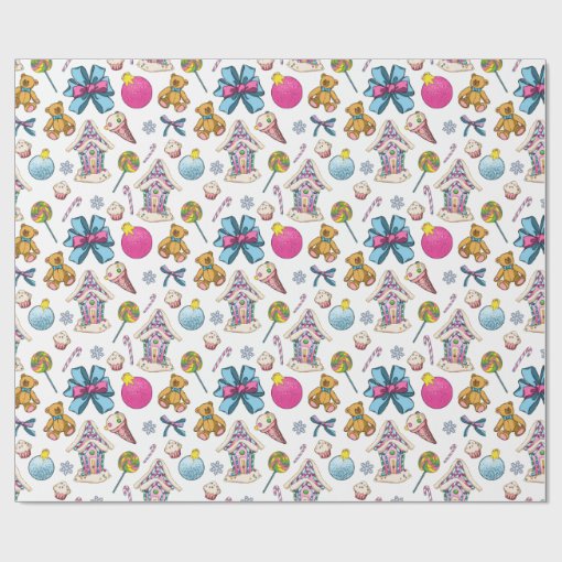 Cute And Adorable Pink Christmas Pattern Wrapping Paper | Zazzle