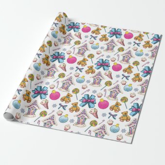 Cute And Adorable Pink Christmas Pattern Wrapping Paper | Zazzle