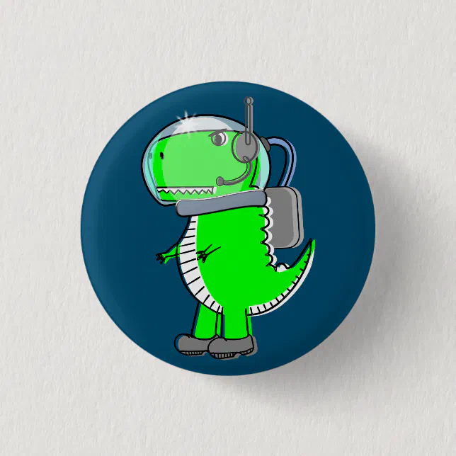 Cute and Angry Astronaut T-Rex Dinosaur Button | Zazzle
