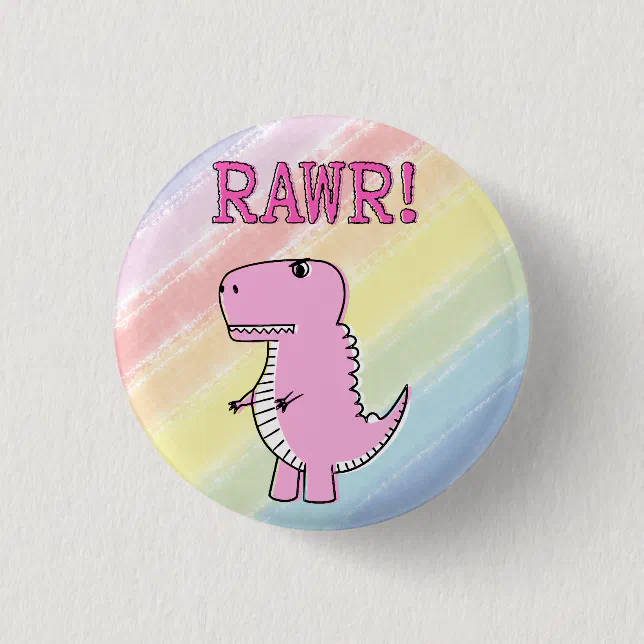 Cute And Angry Pink Cartoon T-Rex Dinosaur Button | Zazzle